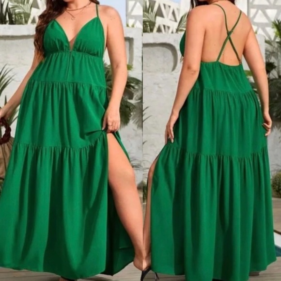 Dresses | Criss Cross Back Ruffle Maxi Dress | Poshmark